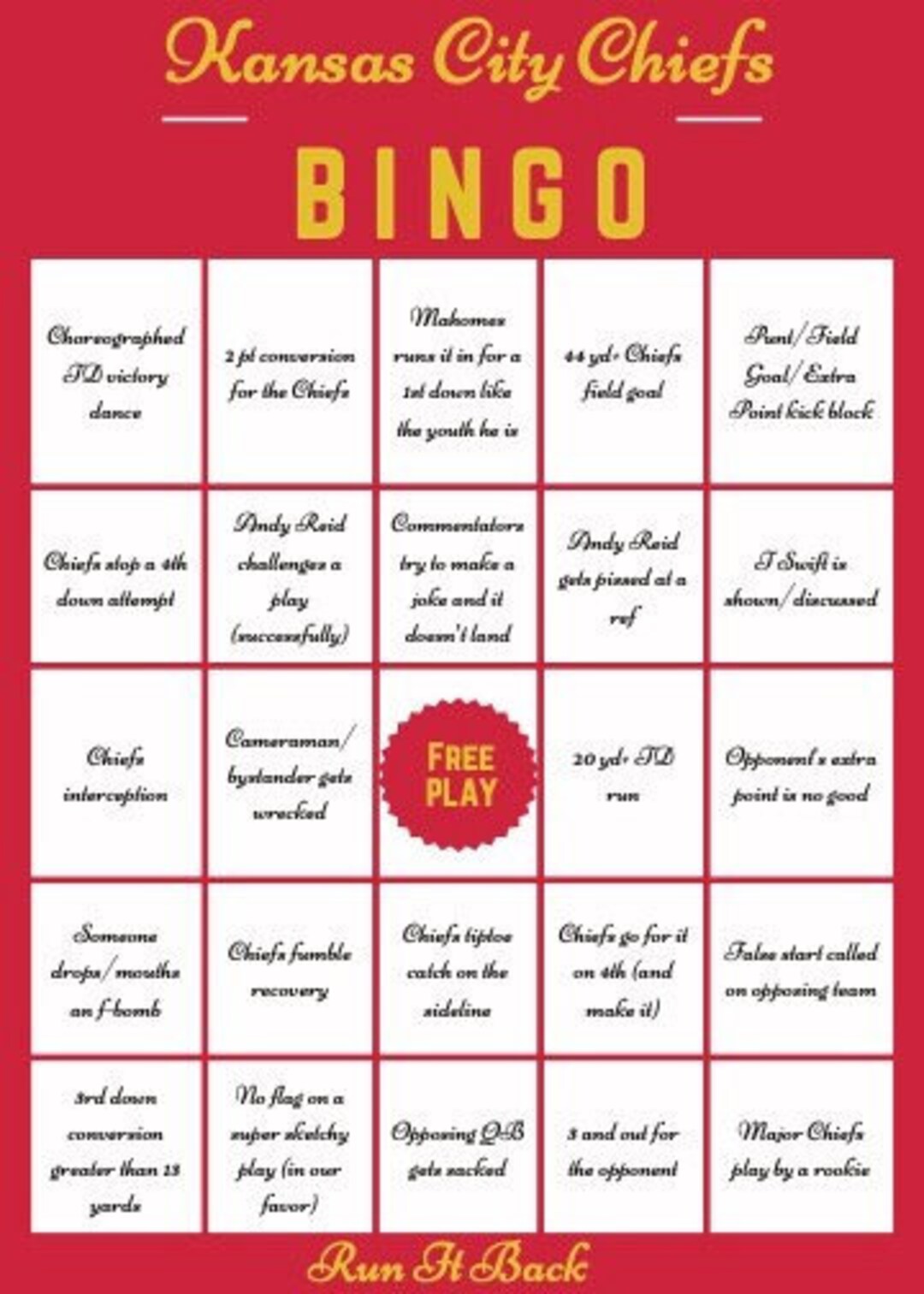Kansas City Chiefs Downloadable Bingo Game - Etsy