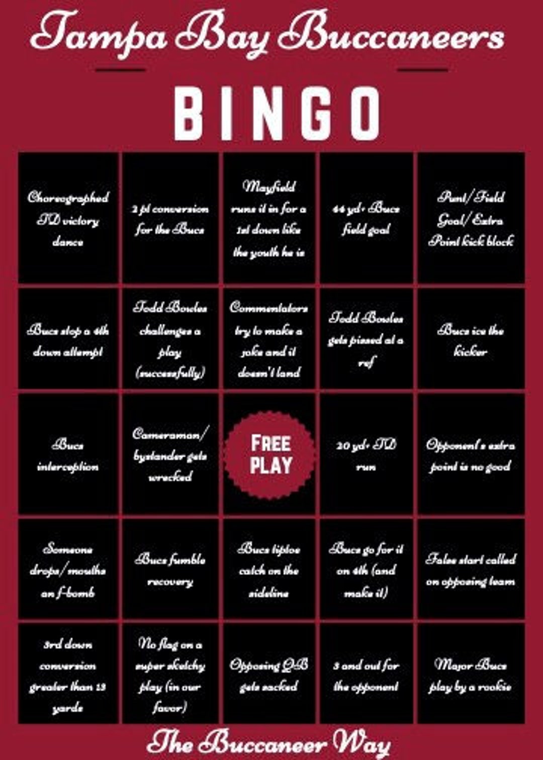 Tampa Bay Buccaneers Downloadable Bingo Game - Etsy