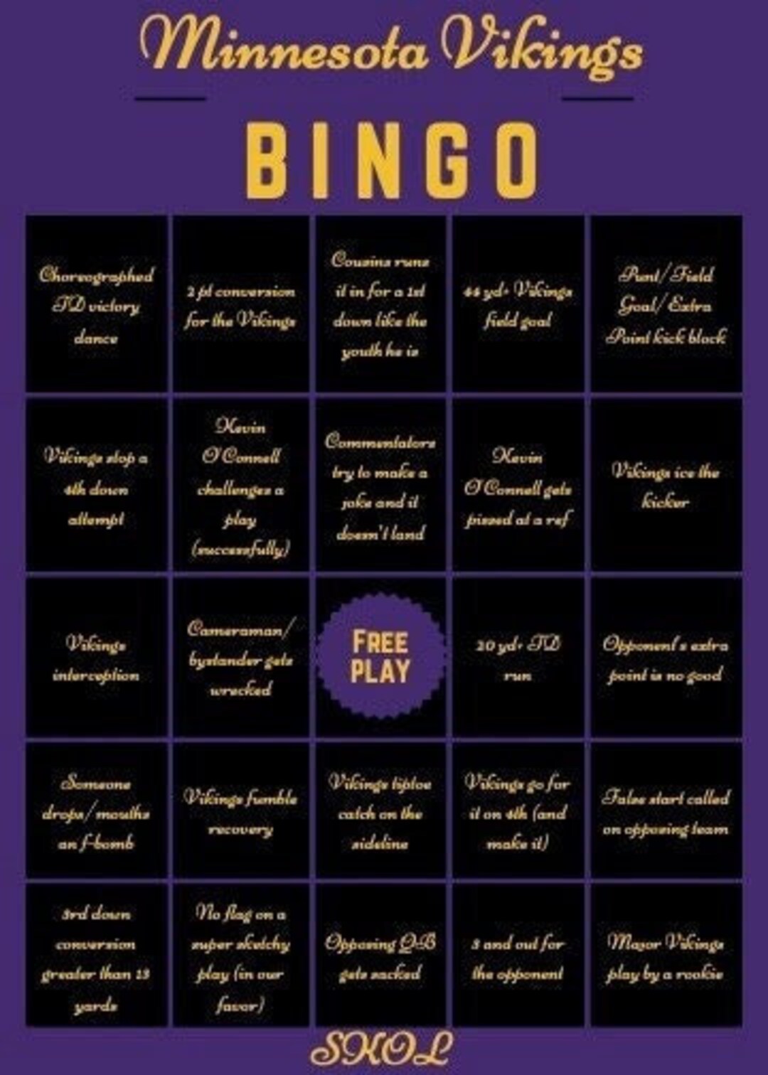 Minnesota Vikings Downloadable Bingo Game - Etsy