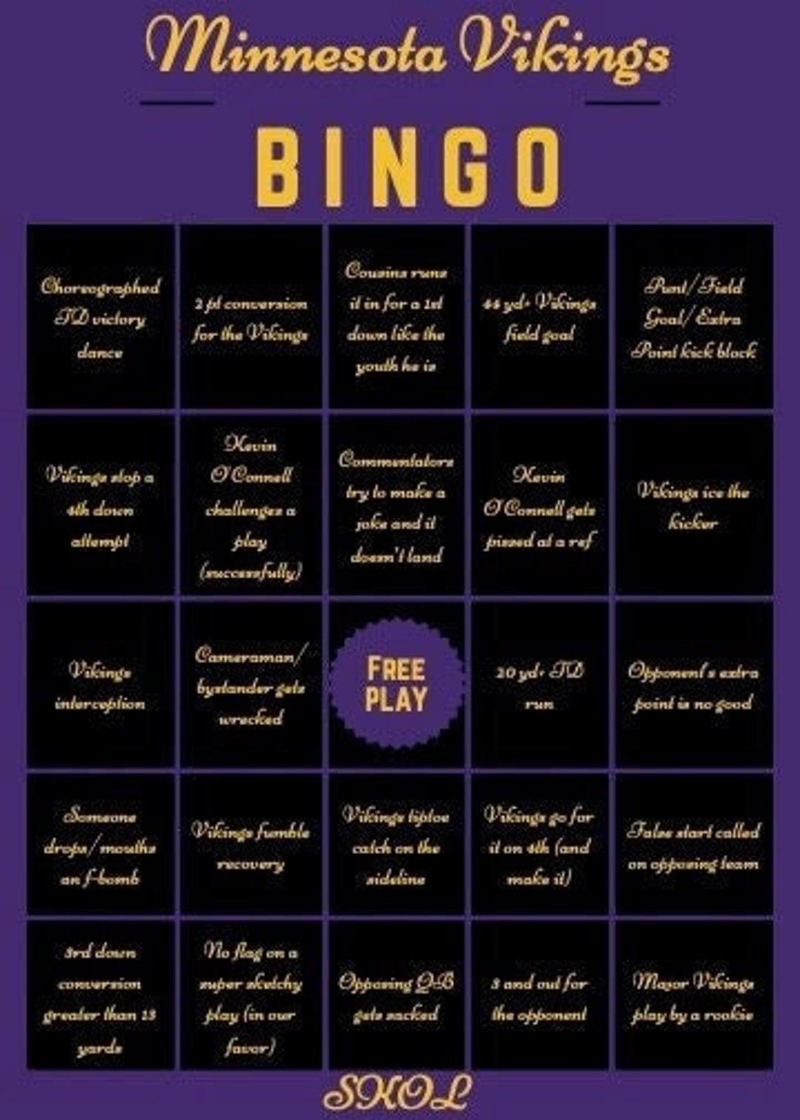 Minnesota Vikings Downloadable Bingo Game - Etsy