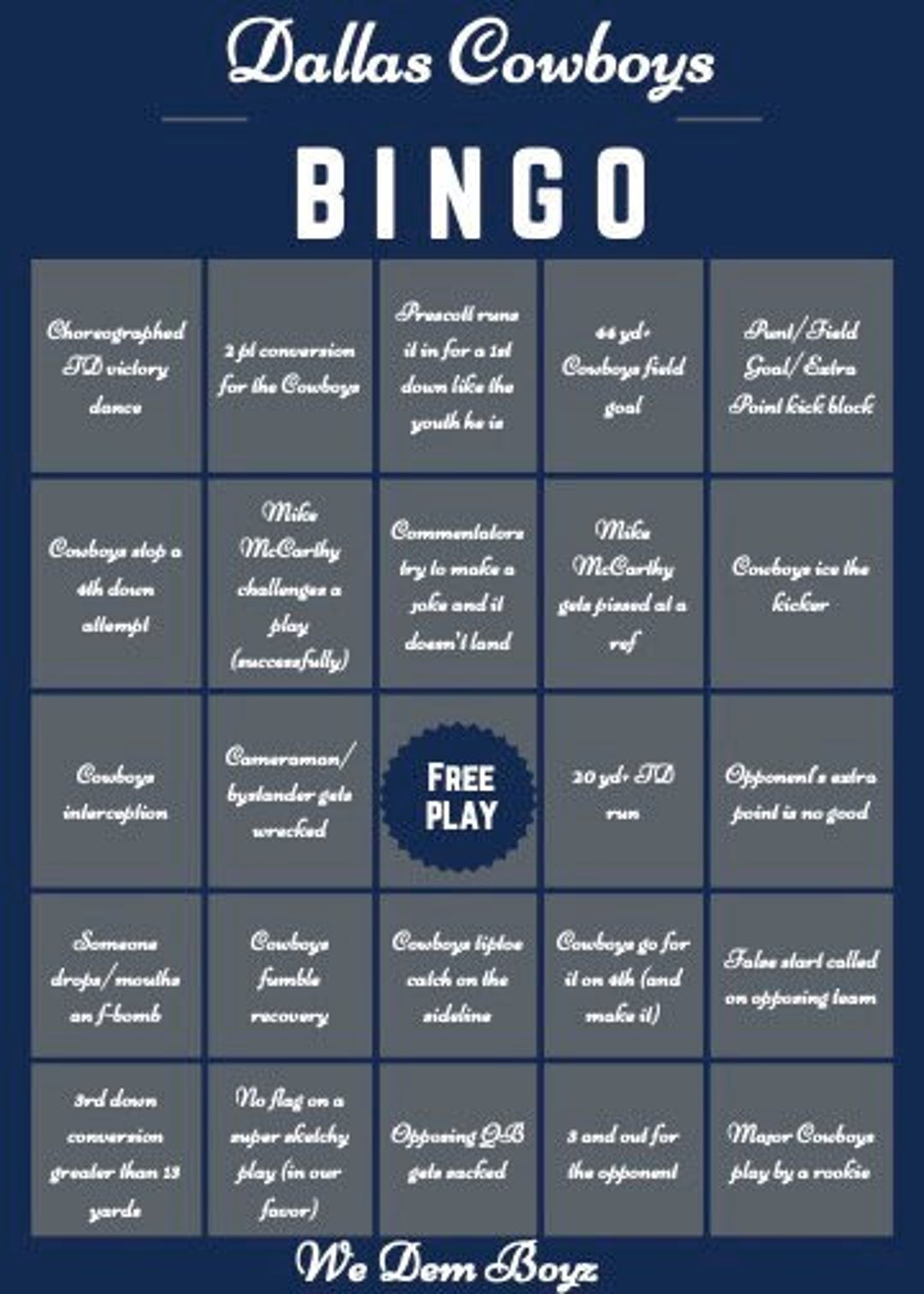 Dallas Cowboys Downloadable Bingo - Etsy