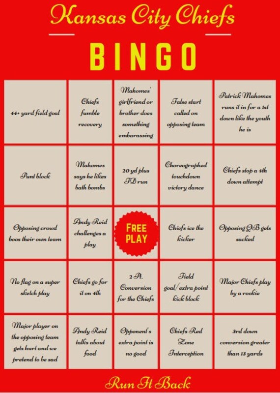 Kansas City Chiefs Downloadable Bingo Game - Etsy