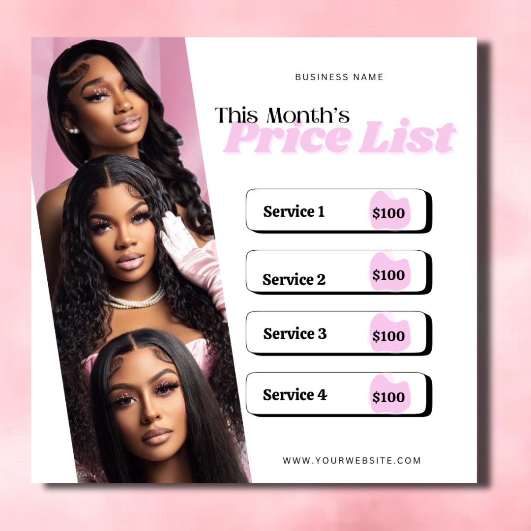 Pink Girly DIY Price List Flyer DIY Social Media Flyers Customizable ...