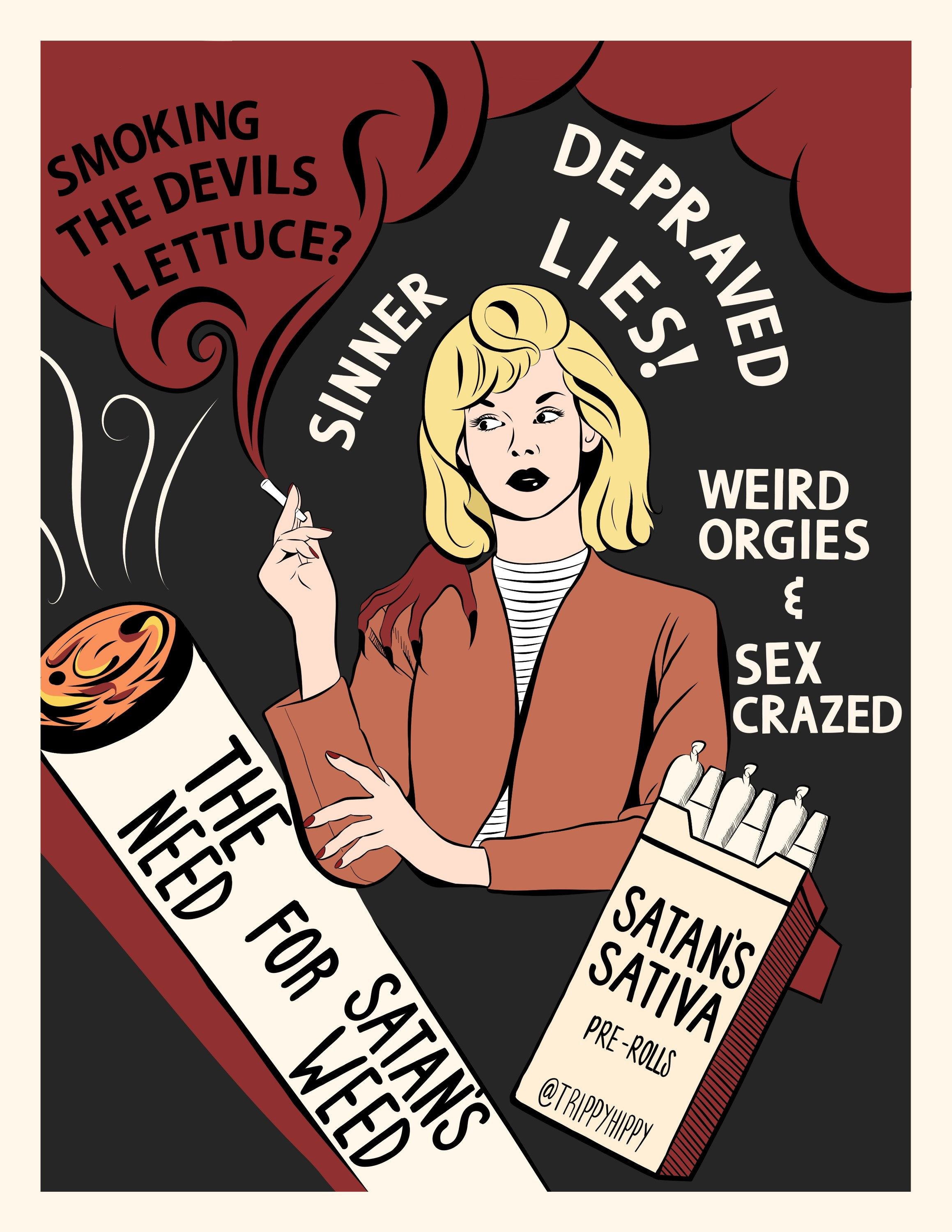 Satan Smoking Weed Vintage Retro Cig Cigarettes Art Print - Etsy