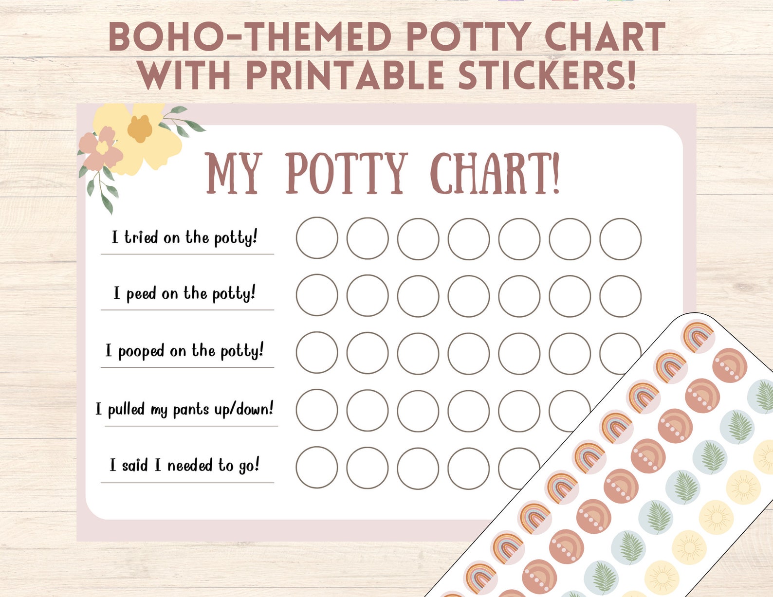 Printable Boho-themed Potty Chart With Stickers - Etsy