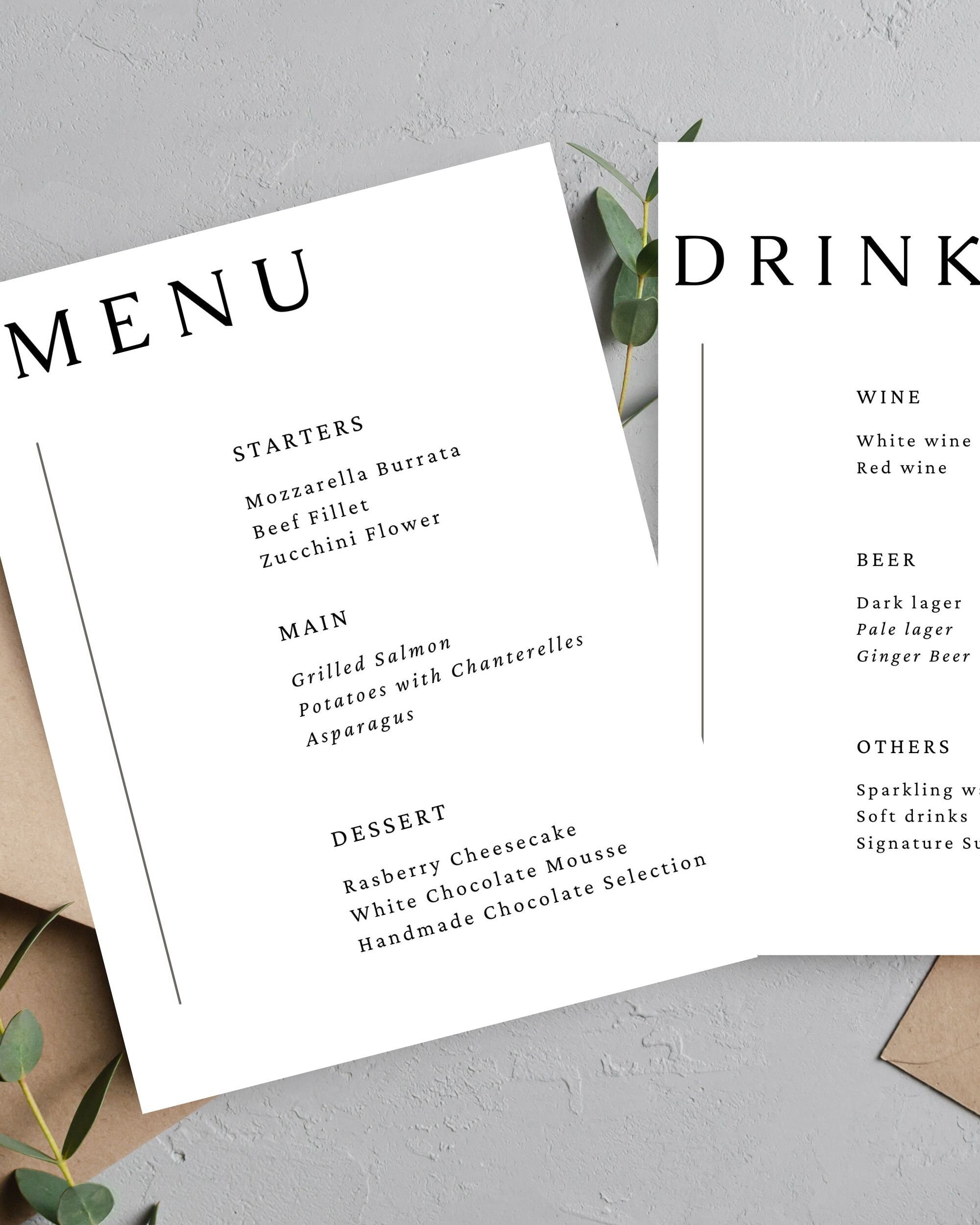 Wedding Menu Template Wedding Drink Menu Wedding Program - Etsy
