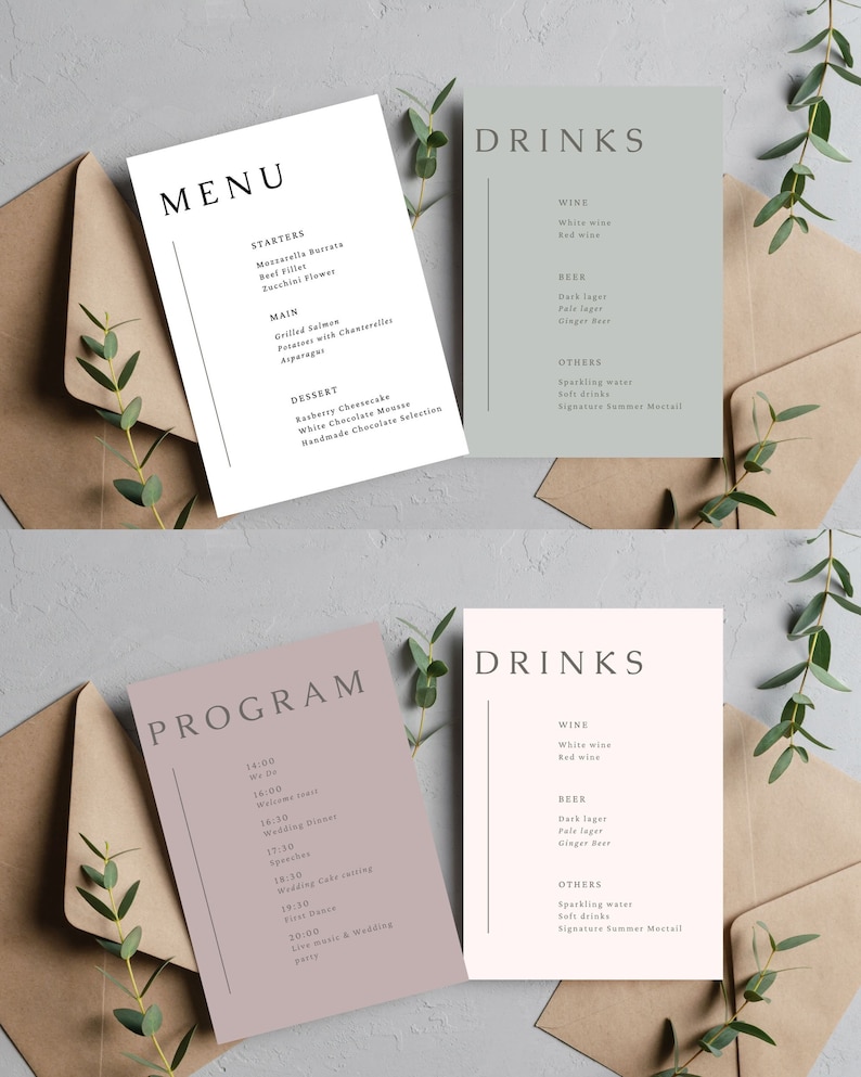 Wedding Menu Template Wedding Drink Menu Wedding Program - Etsy