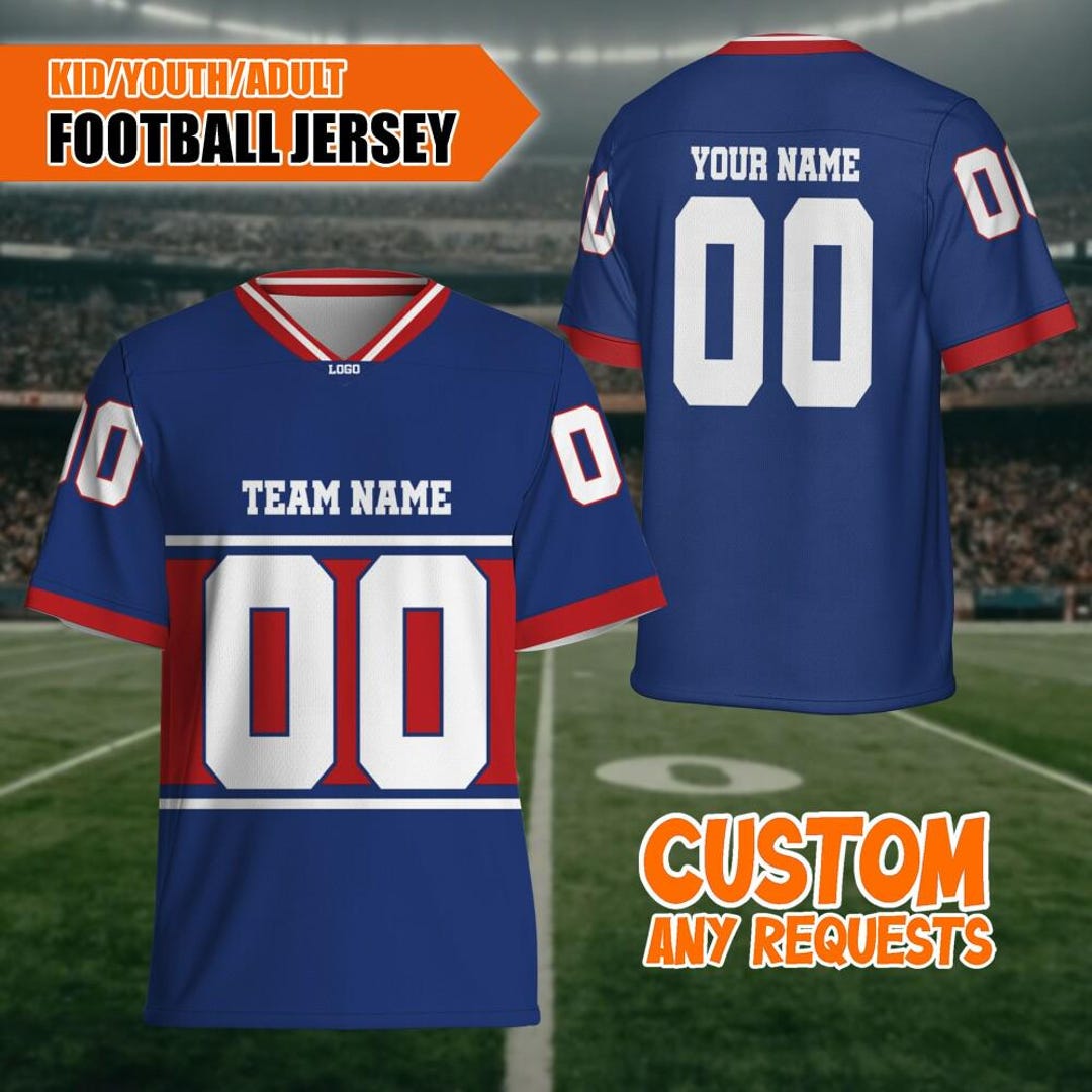 Personalized Team Name Numbers Football Jersey Horizontal Line Blue Red ...