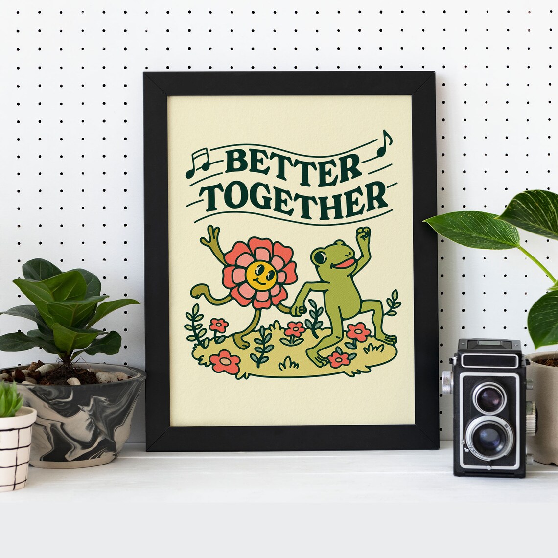 Inspirational Poster, Better Together Quotes, Frogs Print Art, Retro ...