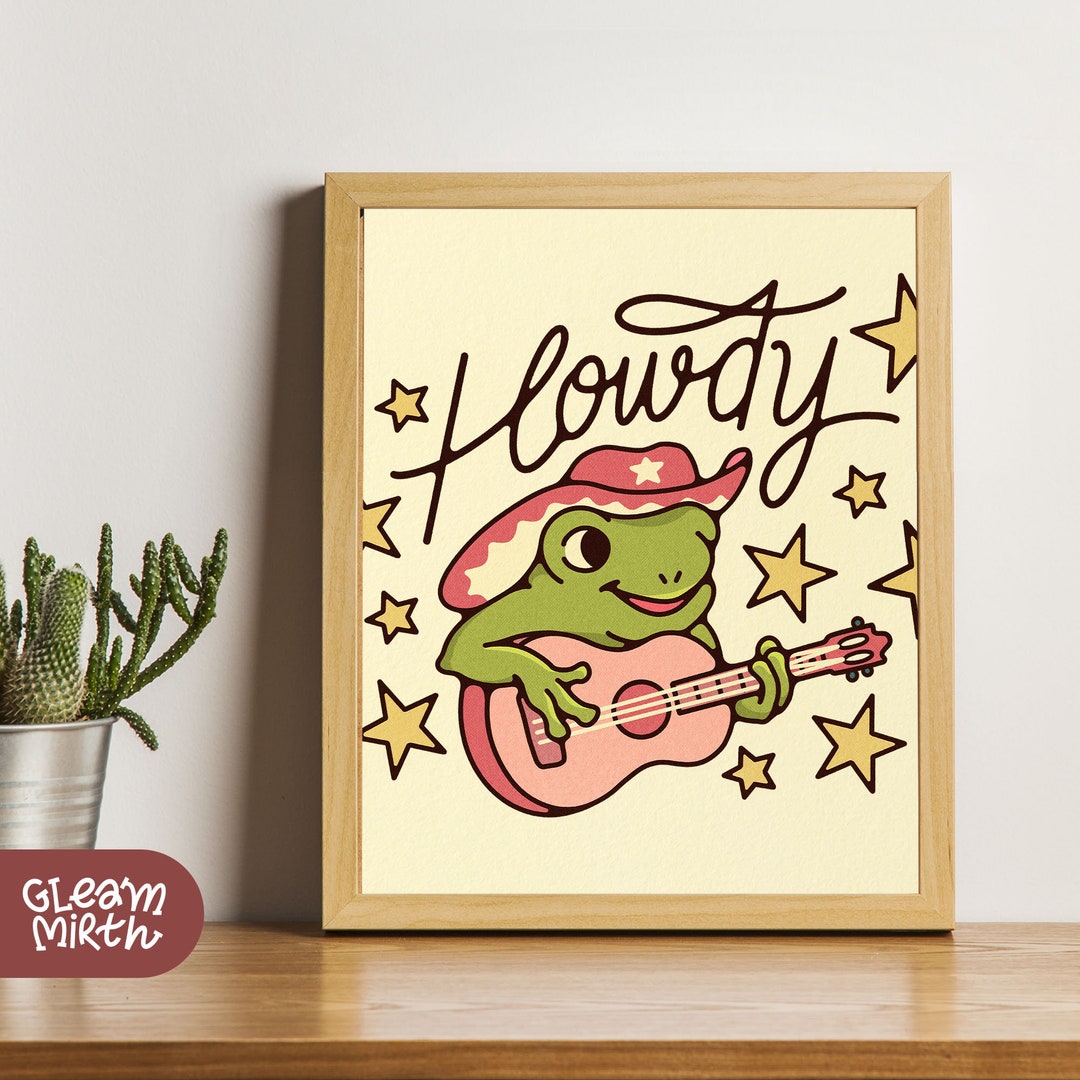 Howdy Art Print, Howdy Retro Cowboy Frog Art, Frog Gift Idea, Cute Frog ...