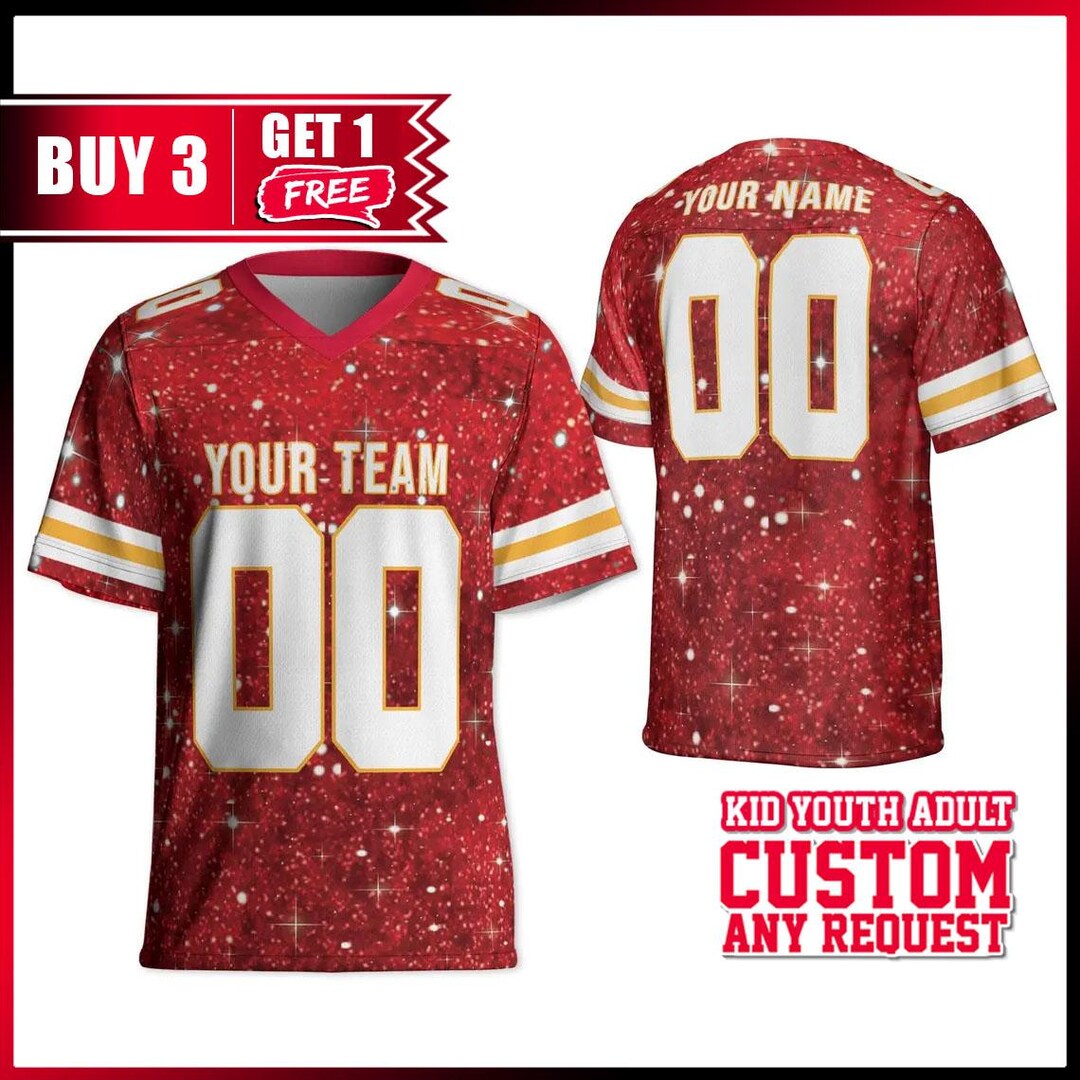 Customized Fraud Glitter Football Jersey Red American Football KC CA03 ...