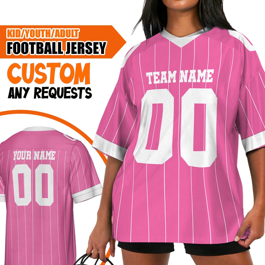 Personalized Football Team Pink and White Thin Stripes CA02, Jersey ...