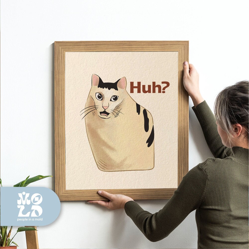 Huh Cat Meme Poster, Cat Print, Retro Cat Poster, Cat Meme Posters, Cat ...