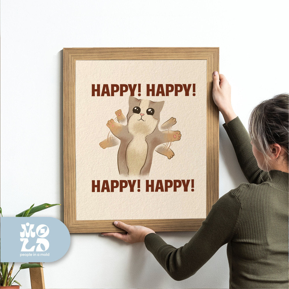 Happy Happy Cat Meme Poster, Cat Print, Retro Cat Poster, Cat Meme ...