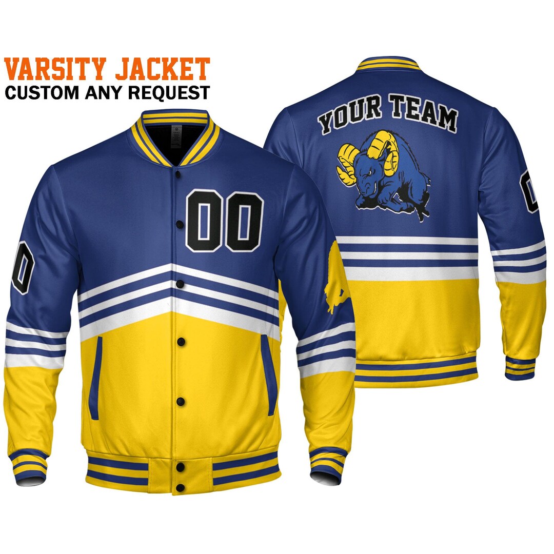 Custom Super Famous Team LR Angry Ram Blue and Yellow Varsity I2, Game ...