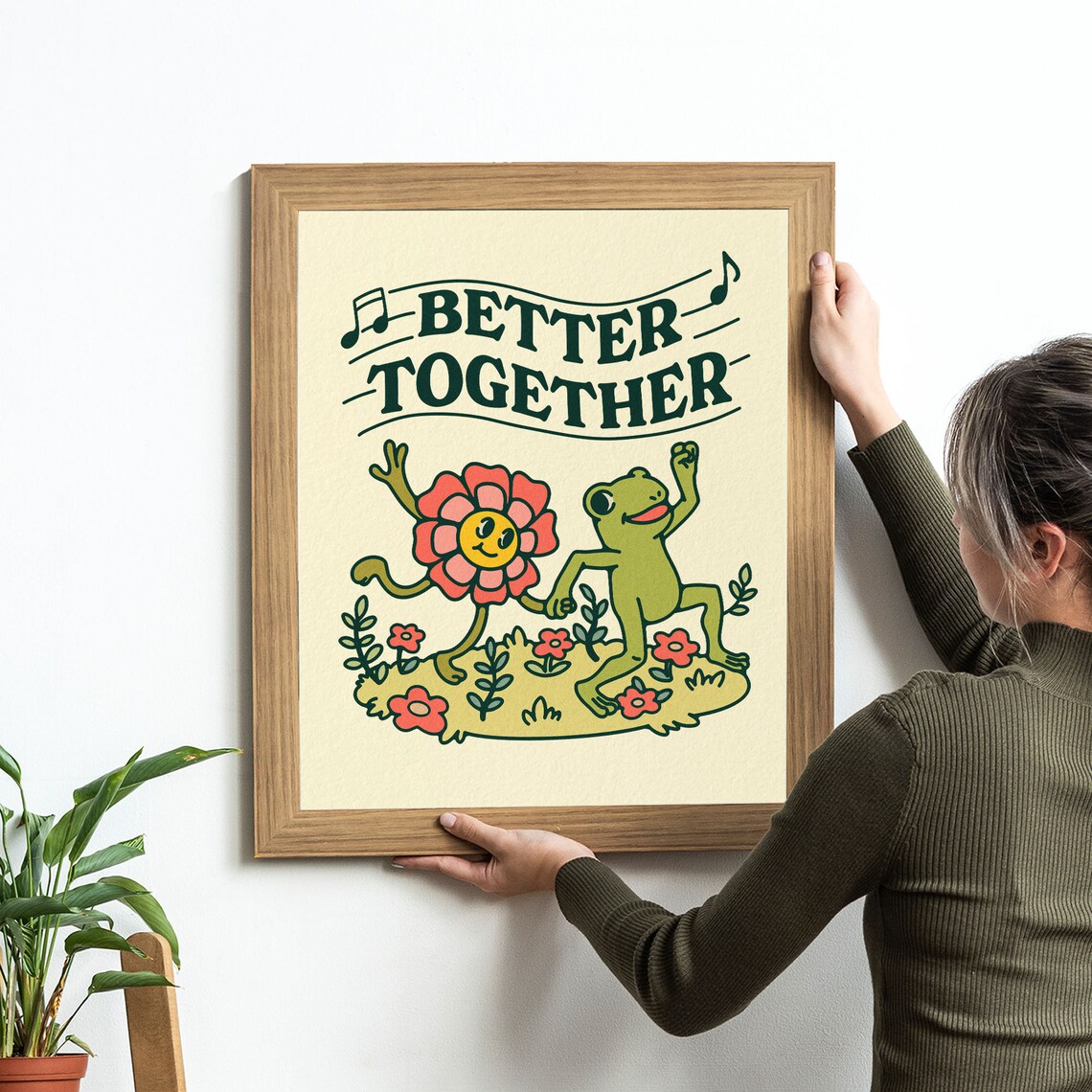 Inspirational Poster, Better Together Quotes, Frogs Print Art, Retro ...