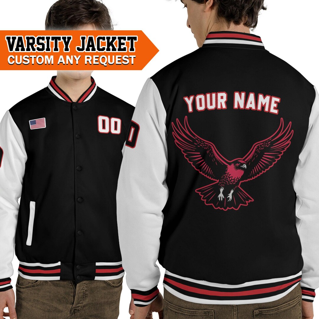 Personalized Black & Red AF Football Team I2 Varsity Jacket ...