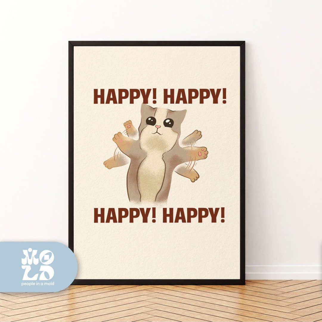 Happy Happy Cat Meme Poster, Cat Print, Retro Cat Poster, Cat Meme ...