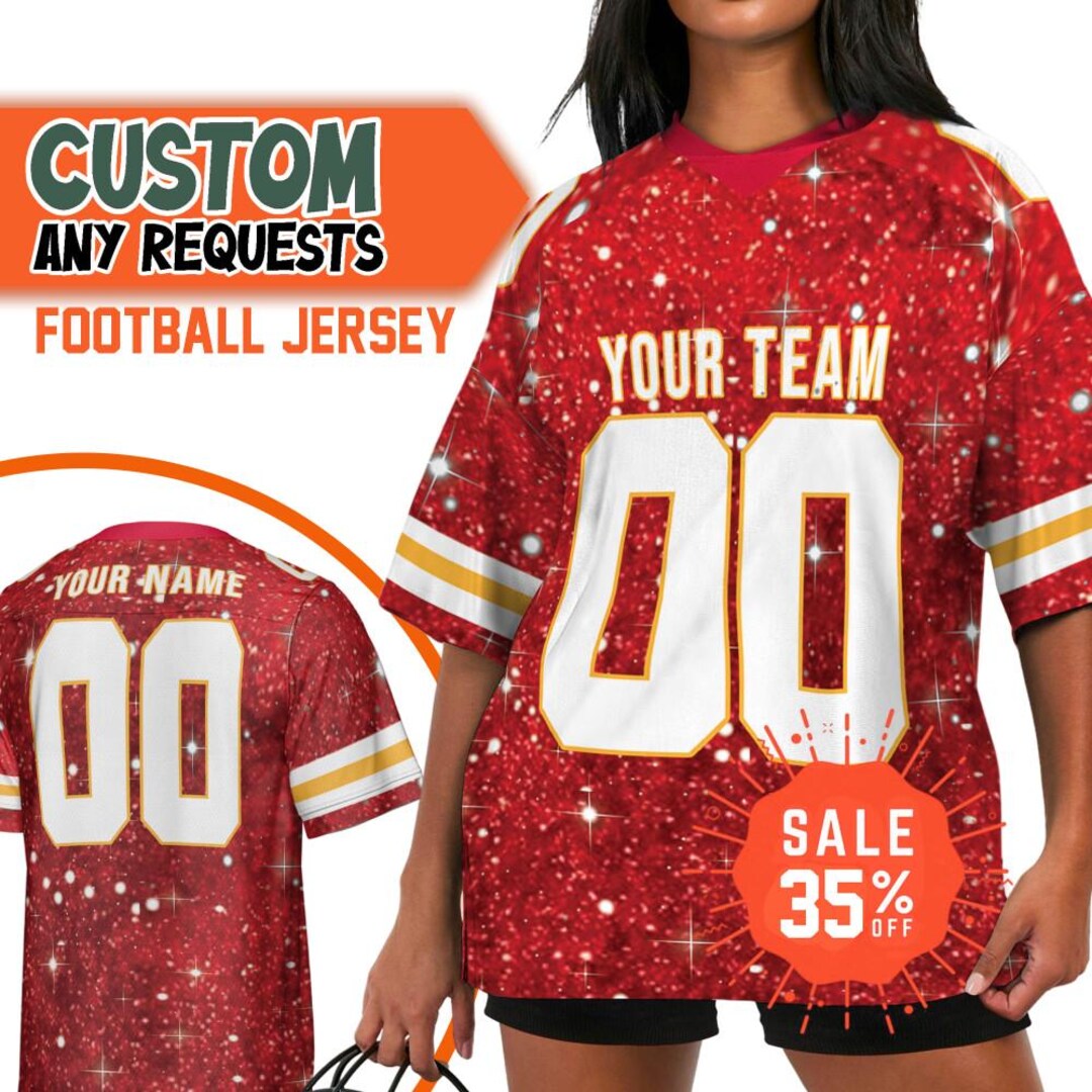Customized Fraud Glitter Football Jersey Red American Football KC CA03 ...