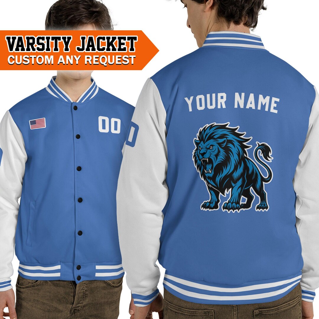 Personalized Blue & White DL1 Football Team I2 Varsity Jacket ...