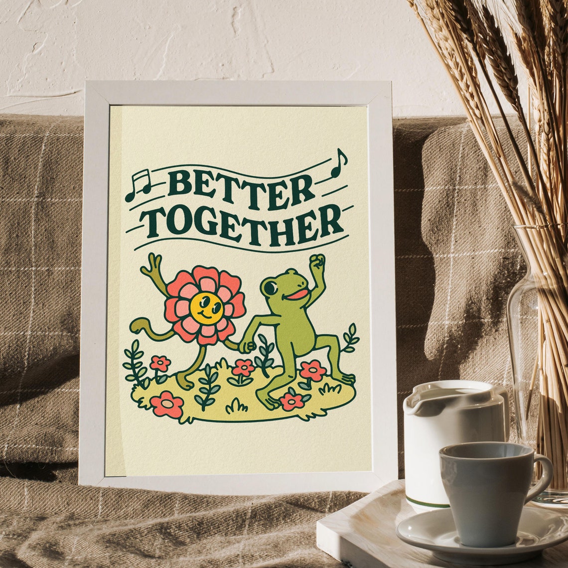 Inspirational Poster, Better Together Quotes, Frogs Print Art, Retro ...