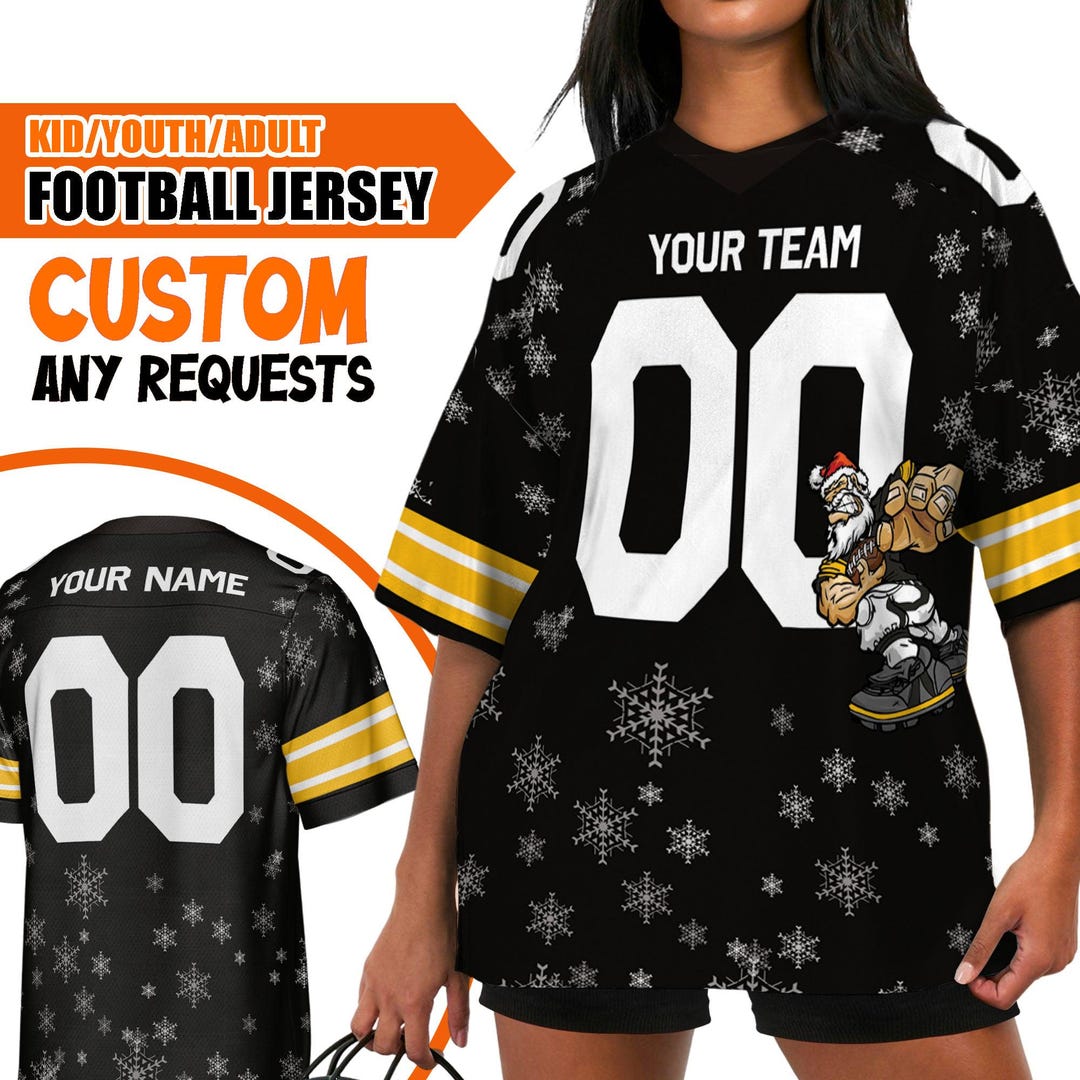 Custom Christmas Famous Team Santa Football Jersey PS Steel Black TKA64 ...