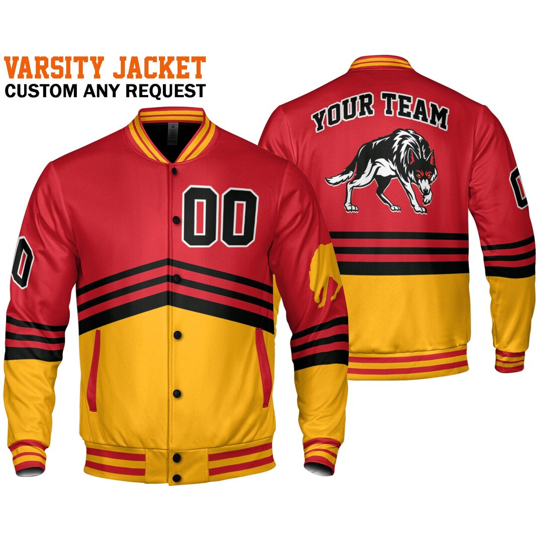 Custom Super Famous Team KC Leader Wolf Red and Yellow Varsity I2, Game ...