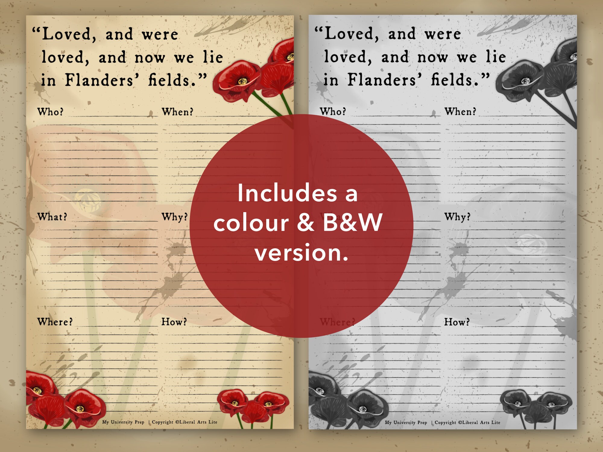 Remembrance Day Printable and Online Worksheet With Poppy PNG and JPEG ...