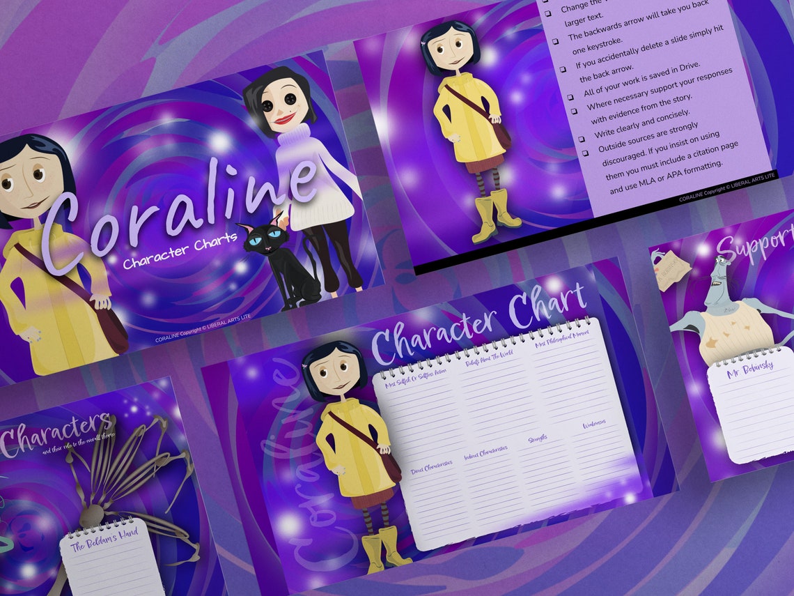 Coraline Character Charts & Hero Journey for Reading Comprehension ...