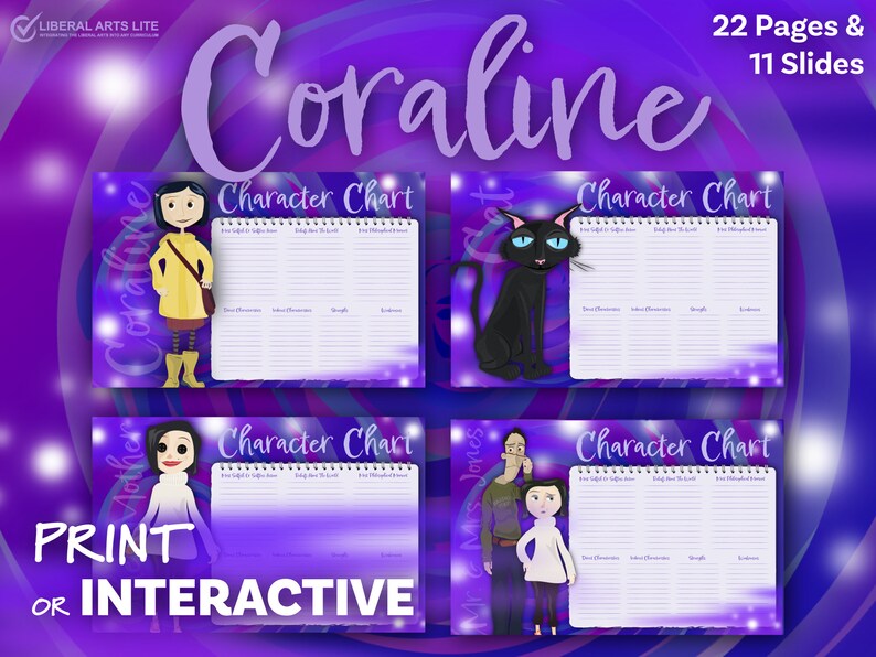 Coraline Character Charts & Hero Journey for Reading Comprehension ...