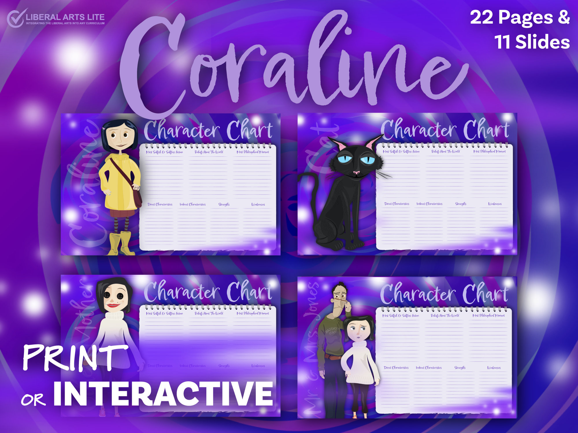 Coraline Character Charts & Hero Journey for Reading Comprehension ...