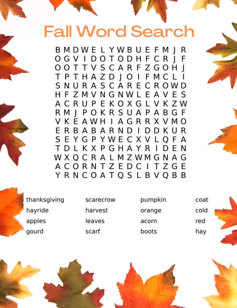 Fall Word Search | Fall Activity | Fall Worksheet for Kids | Fall ...
