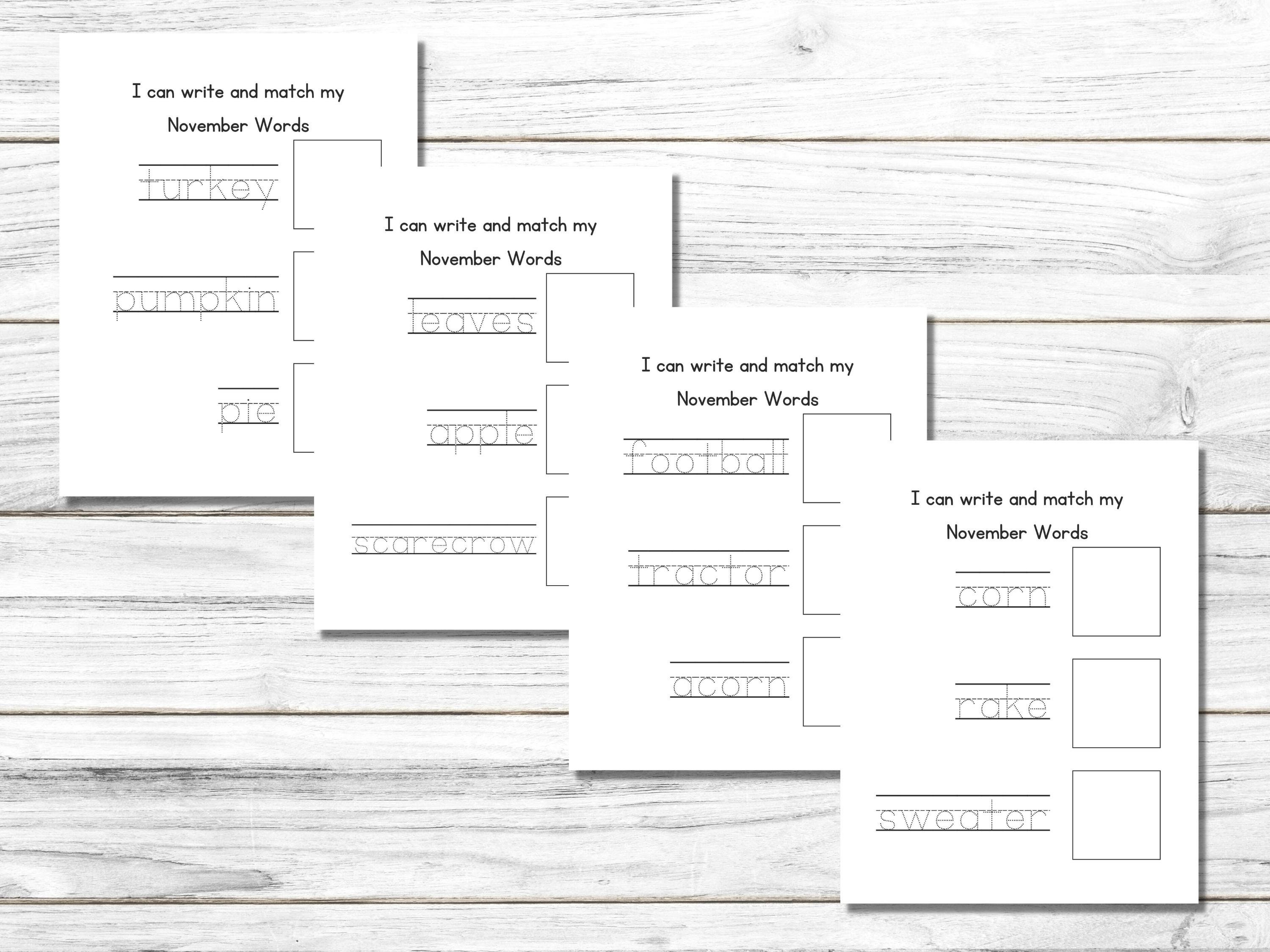 November Words Printable, Teacher Printable, Thanksgiving Words - Etsy