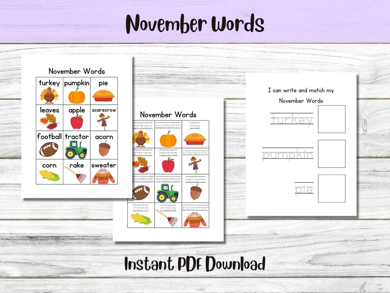Palabras de noviembre imprimibles, imprimibles por maestros, palabras ...
