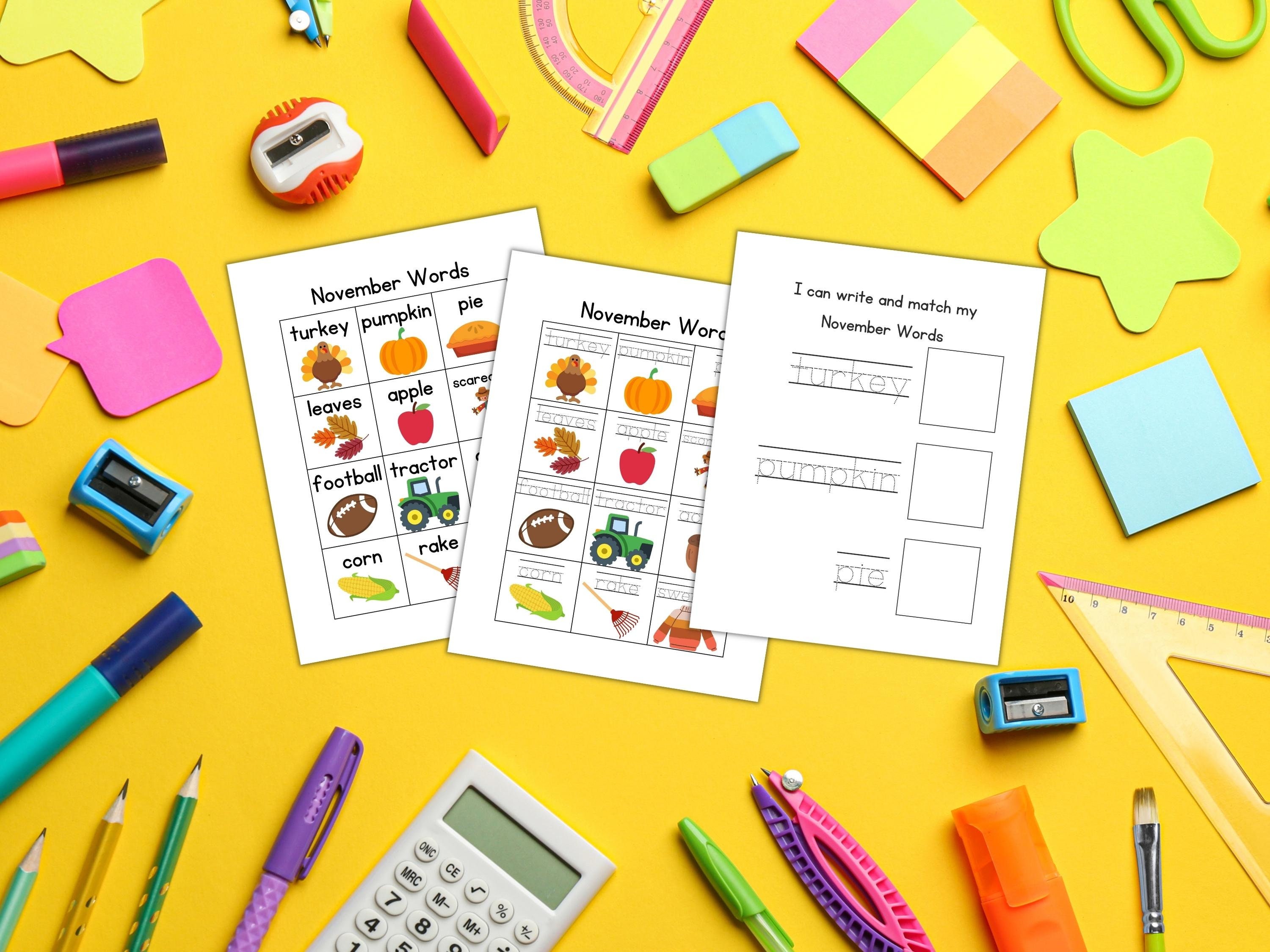 November Words Printable, Teacher Printable, Thanksgiving Words - Etsy