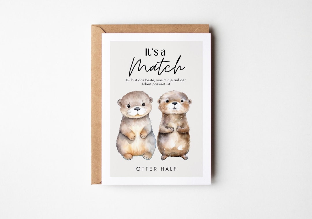 Otter Love Card for Couples Who Met at Work, Its a Match Otter Postcard ...