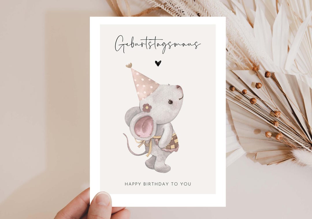 Birthday Card Mouse, Birthday Card Children, Cute Birthday Card, Card ...