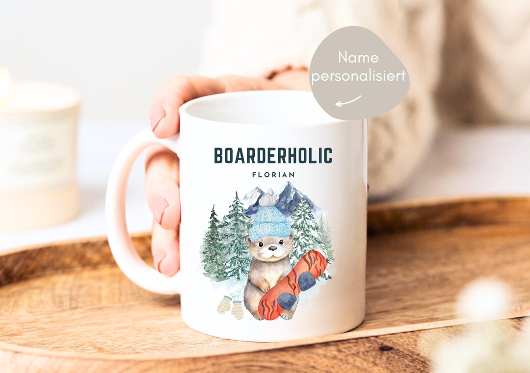 Snowboarder Mug With Cute Otter, Snowboarder Gift, Gift for ...