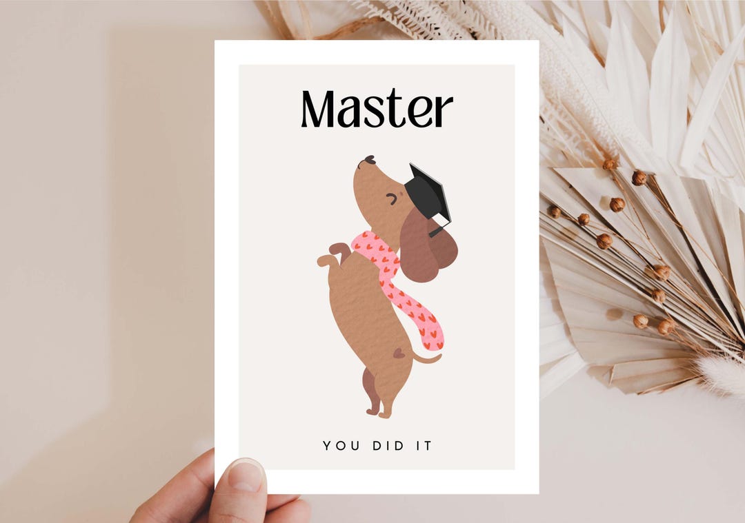 Master's Congratulations Card Cute Dachshund Card, Master's Degree ...