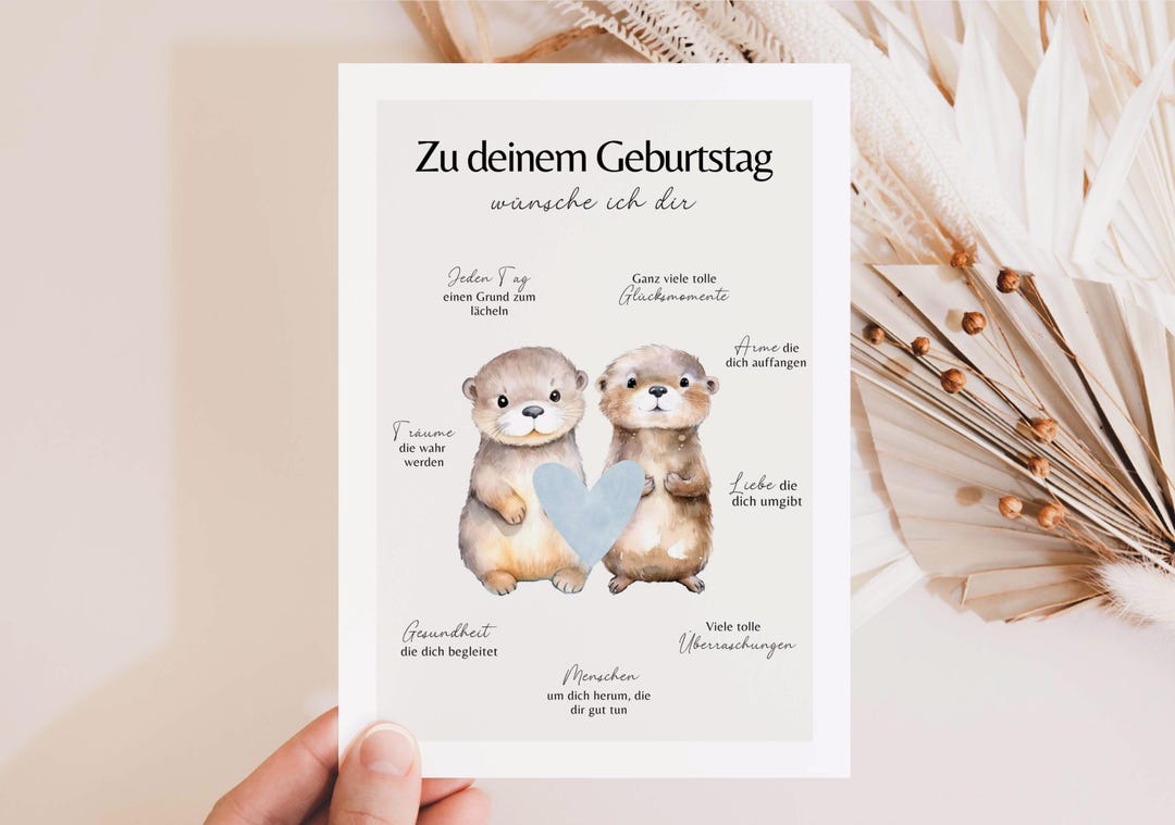 Cute Otter Birthday Card, Birthday Greeting Card, Birthday Gift ...