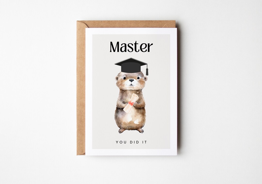Master's Congratulations Card Cute Otter Card, Master's Degree, Card ...