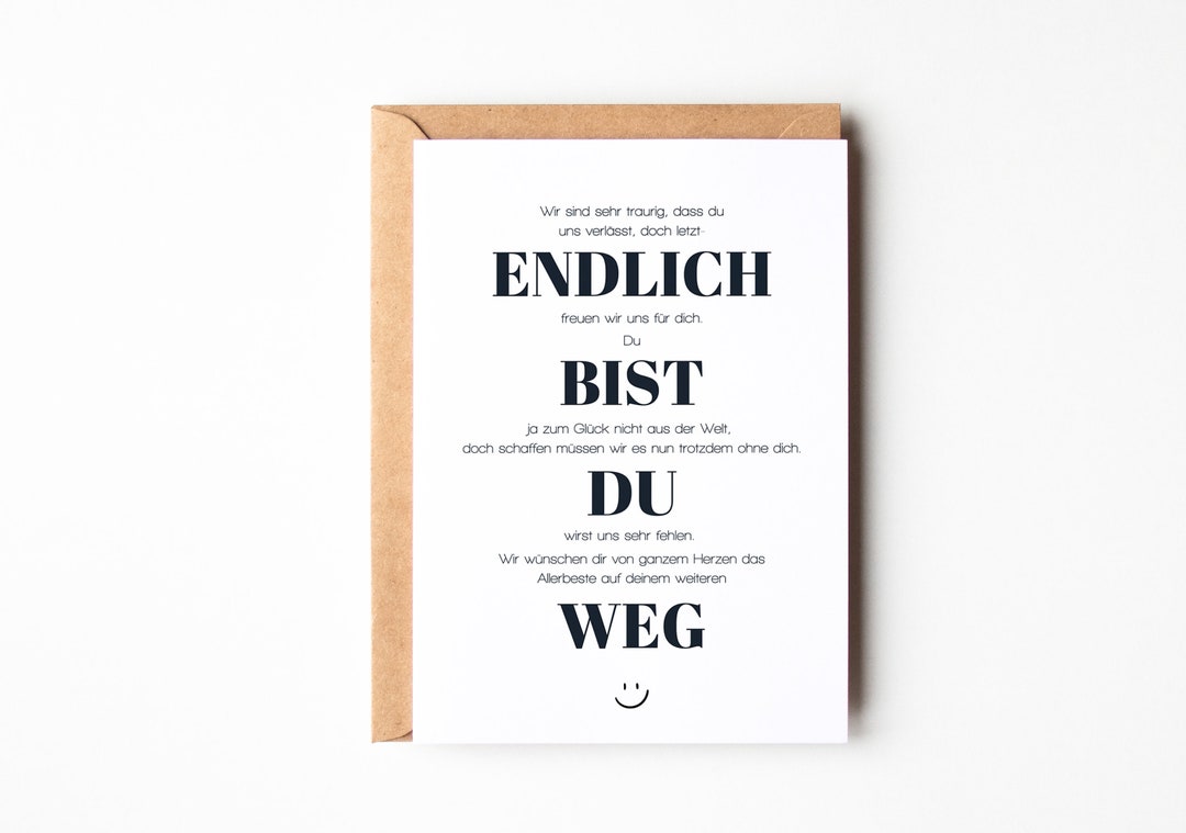 Lustige Abschiedskarte für Kollegen, Abschiedsgeschenk Kollegen ...