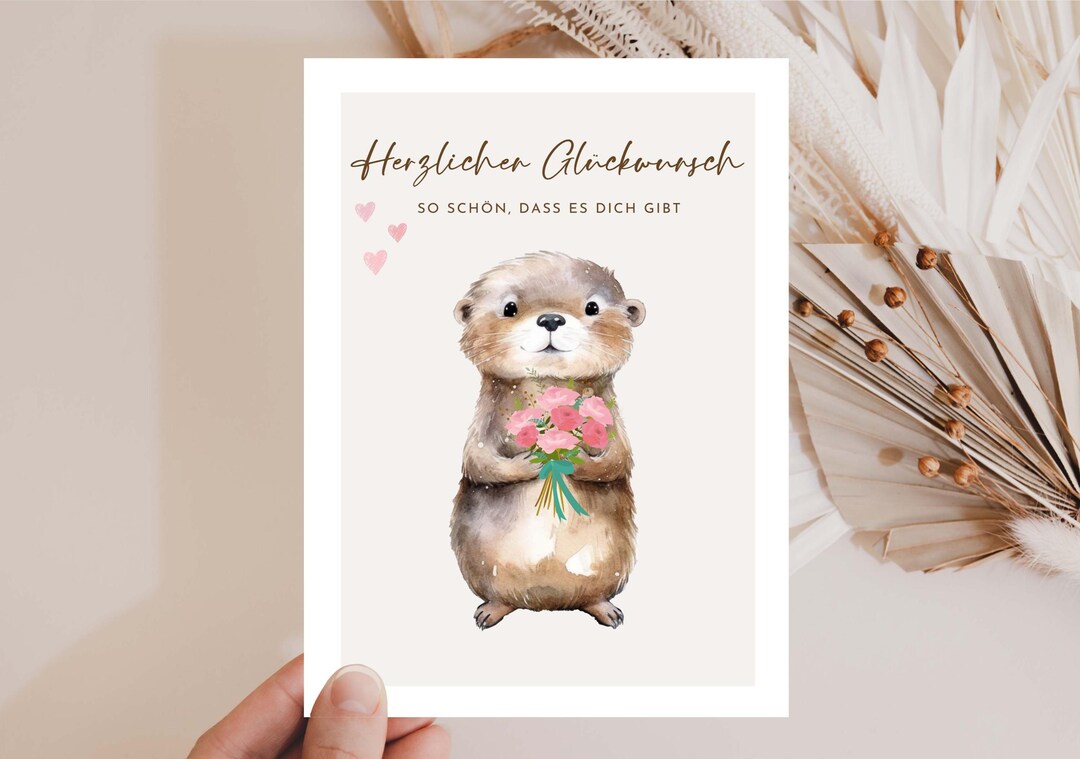 Cute Otter Birthday Card, Birthday Greeting Card, Birthday Gift ...