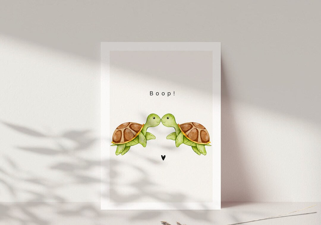 Sweet Postcard boop With Two Kissing Turtles, Gift for Partner, Gift ...