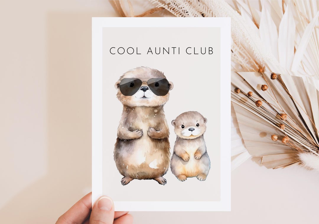 Aunt Greeting Card Cool Aunti Club With Cute Otters, Aunt Gift, You're ...