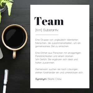 Team Geschenk Poster "Team" A4 | Büro Deko Bild | Kollegen Geschenk ...