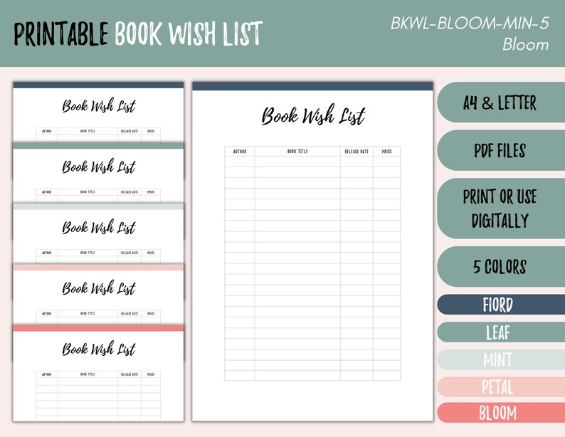 Printable Book Wish List Digital Download Print at Home - Etsy