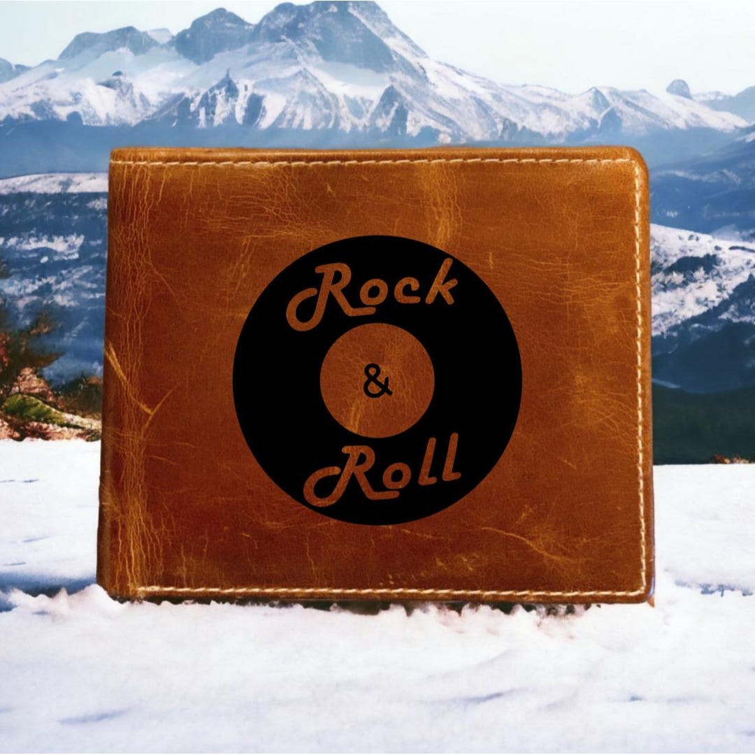 Rock & Roll Leather Wallet Bifold Premium Quality Buffalo Record Music ...