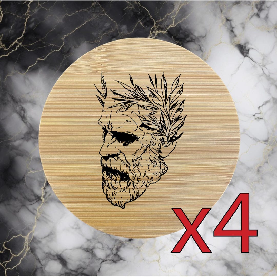 Greek King X4 Bamboo Coasters Drink Natural Wood Home Decor Lounge ...