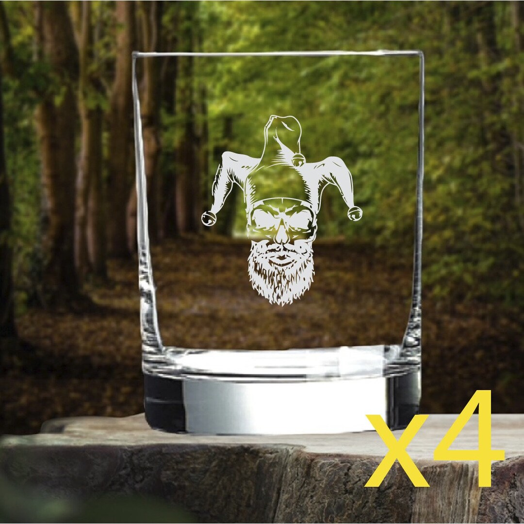 Skull Jester Whiskey Glasses X4 Double 14 Oz Premium Old Fashioned ...